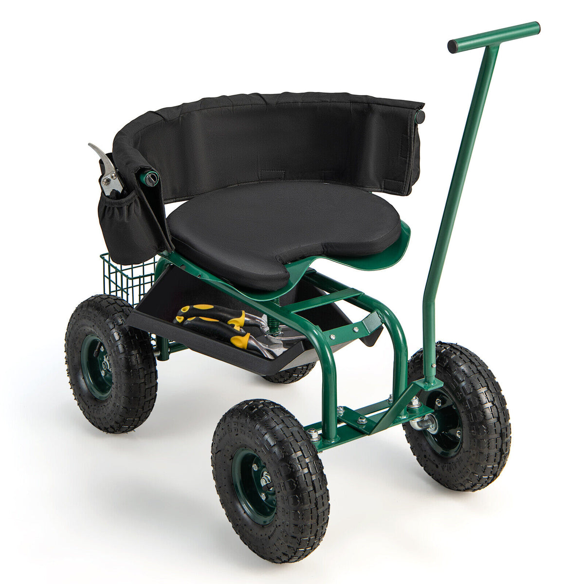 NEW Rolling Garden Cart Garden Scooter with Seat & Tool & Storage ...