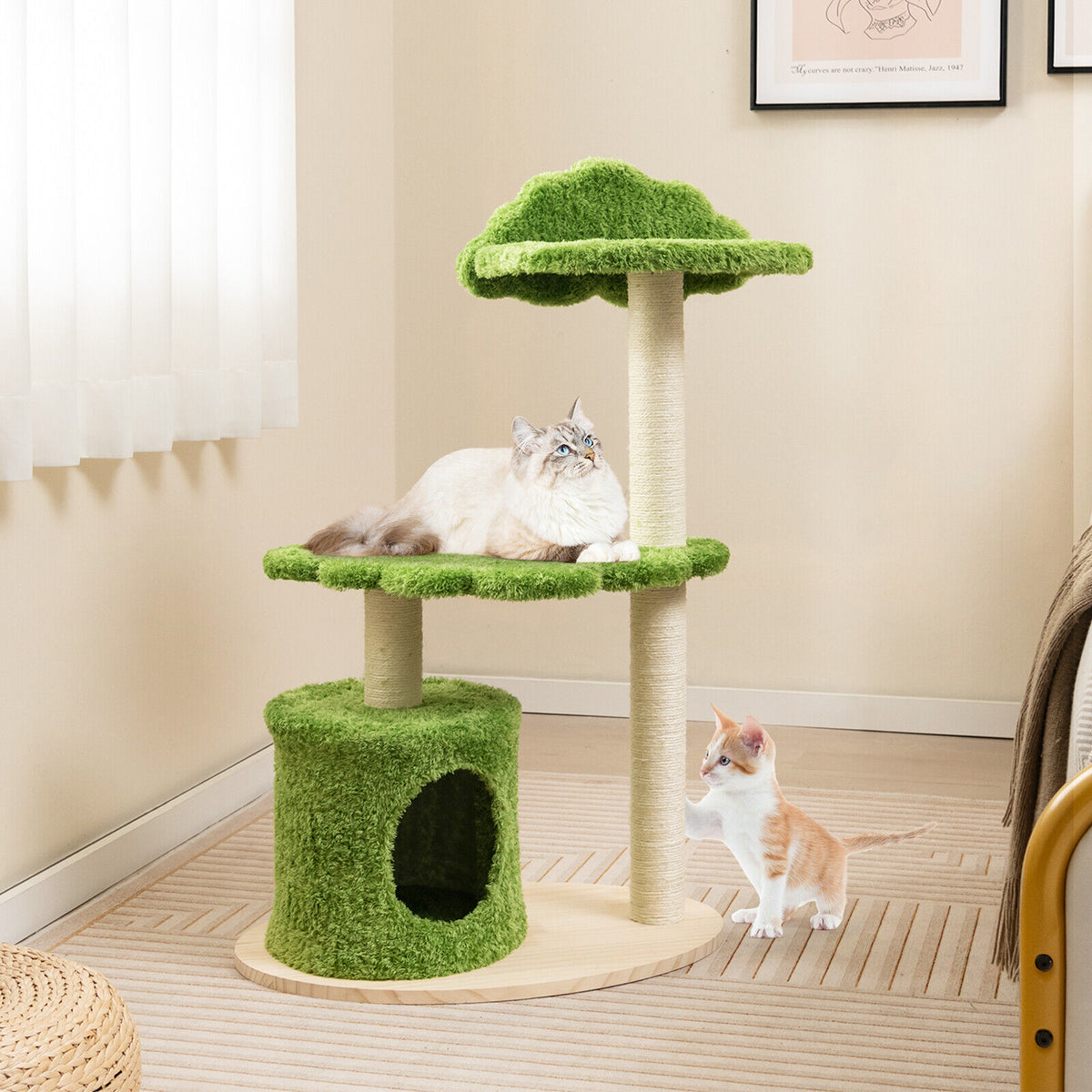 Fully Wrapped Posts Cute Cat Tree for Indoor Cats Cat Condo Furniture ...
