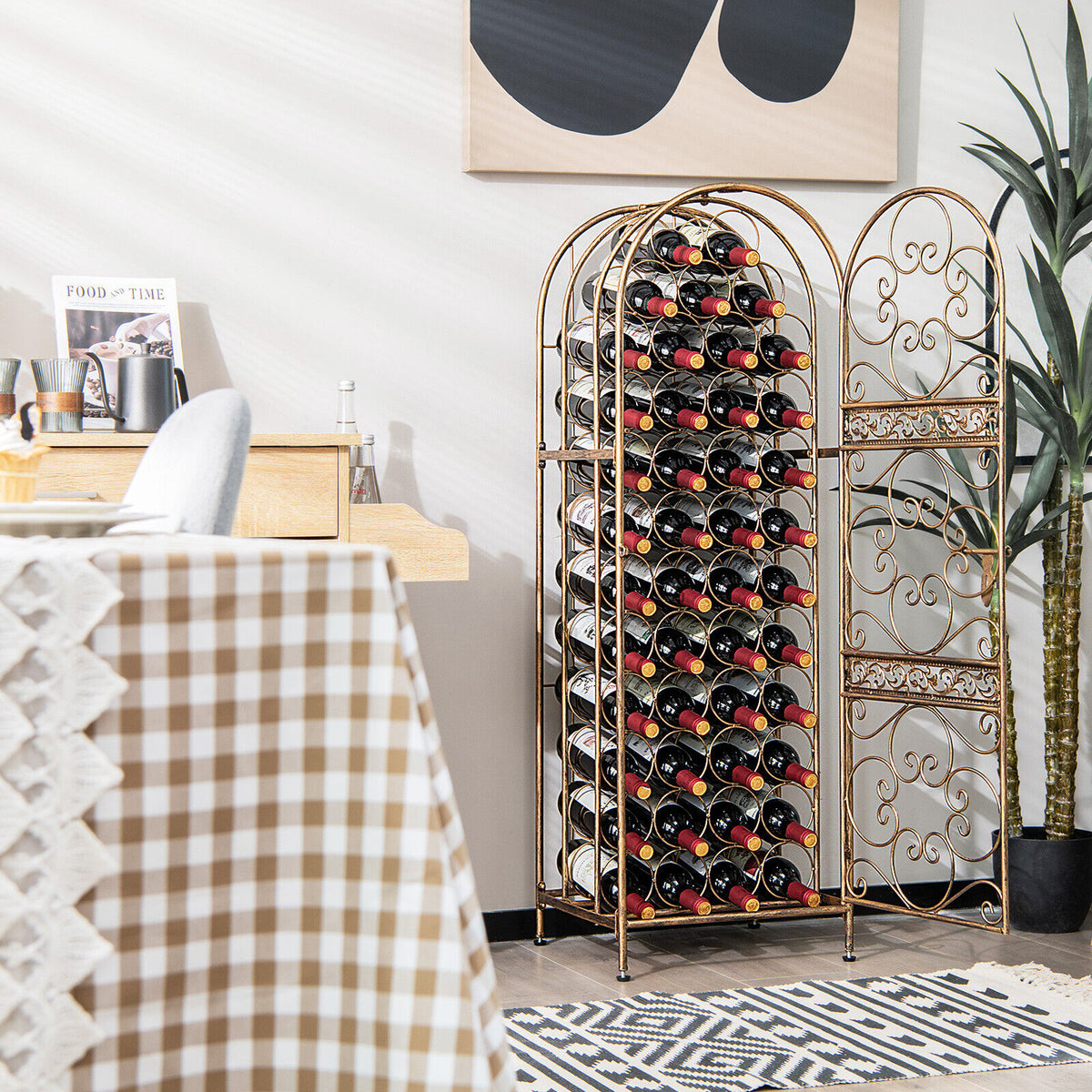 45-Bottle Golden Steel Wine Rack Arched Wine Storage Display Shelf Hol ...