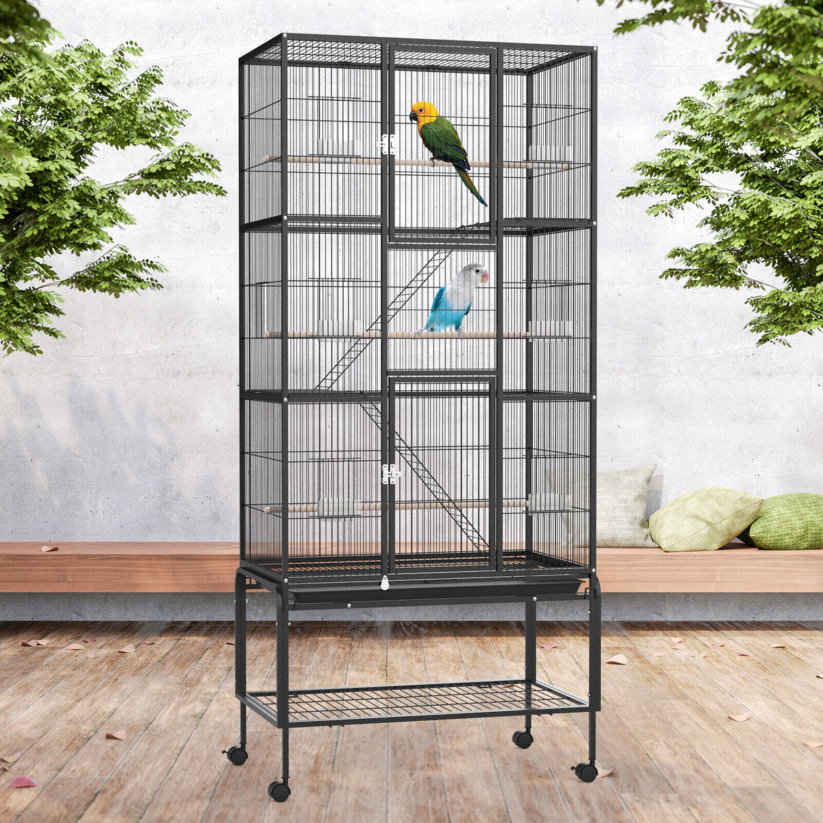 176CM Large Bird Cage 3 Perches Antirust Aviary Parrot Budgie Finch Ca ...