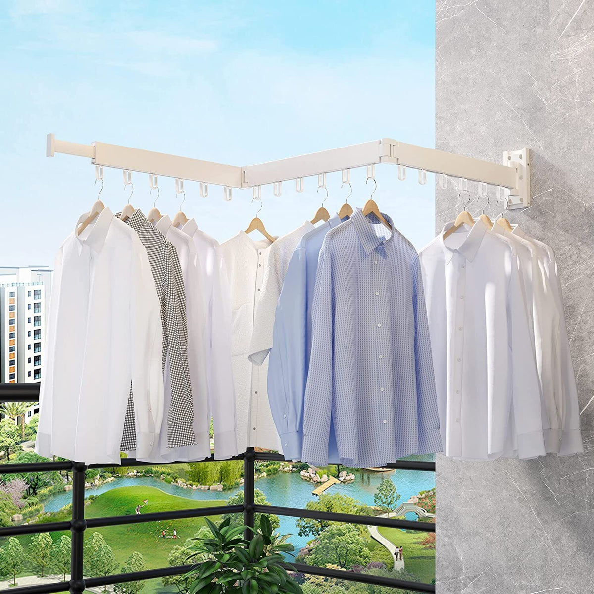 Wall Mount Retractable Indoor Outdoor Folding Clothes Hanger Cloth Dry ...