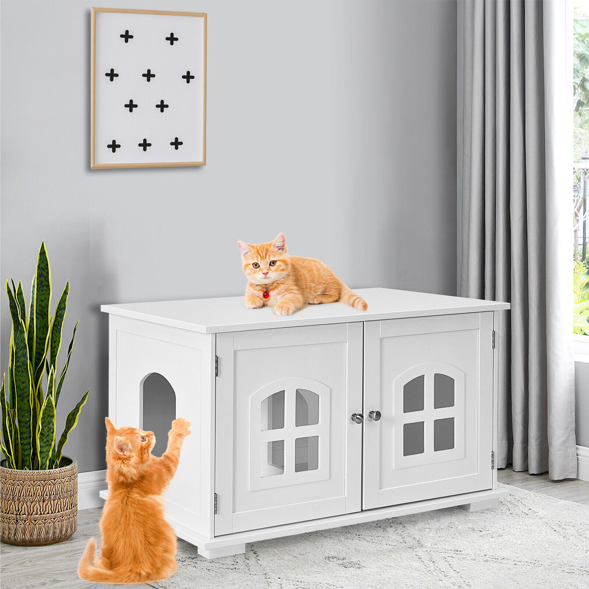 Cat Hidden Litter Box Enclosure Kitty Furniture Side Cabinet Pet House ...