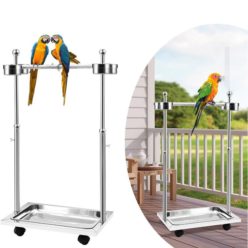55-75cm Adjustable Height Parrot Perch Bird Stand with Wheels and Bowl ...