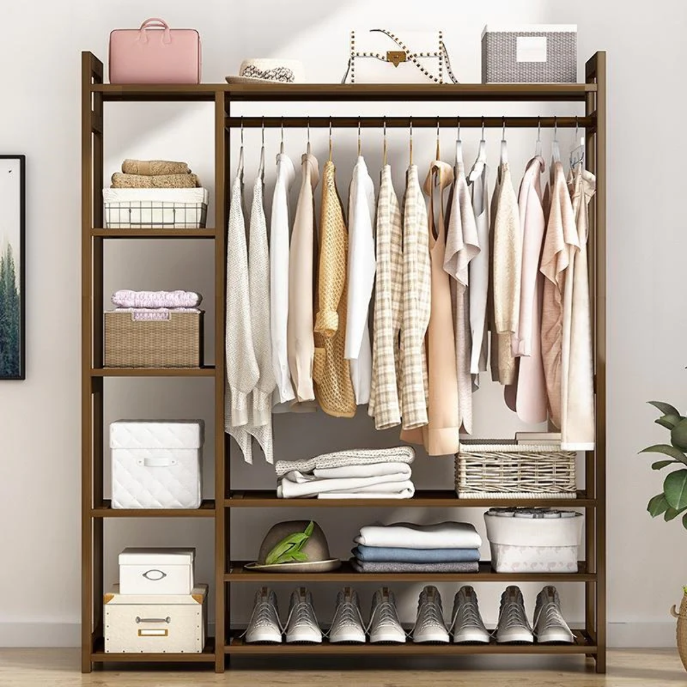 Bamboo Clothes Rack Garment Closet Storage Organizer – Smart Home
