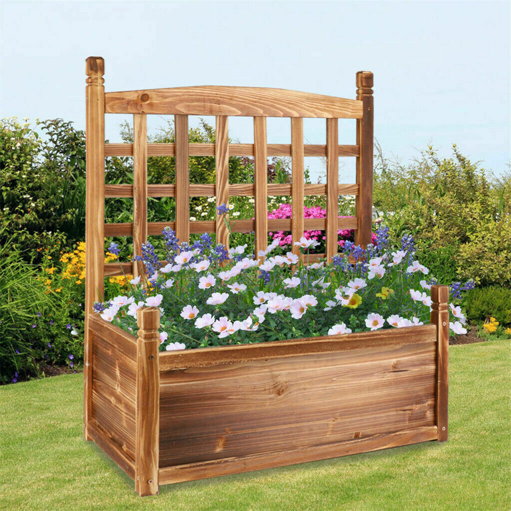 Large Wooden Planter Box Garden Raised Bed with High Trellis – Smart Home