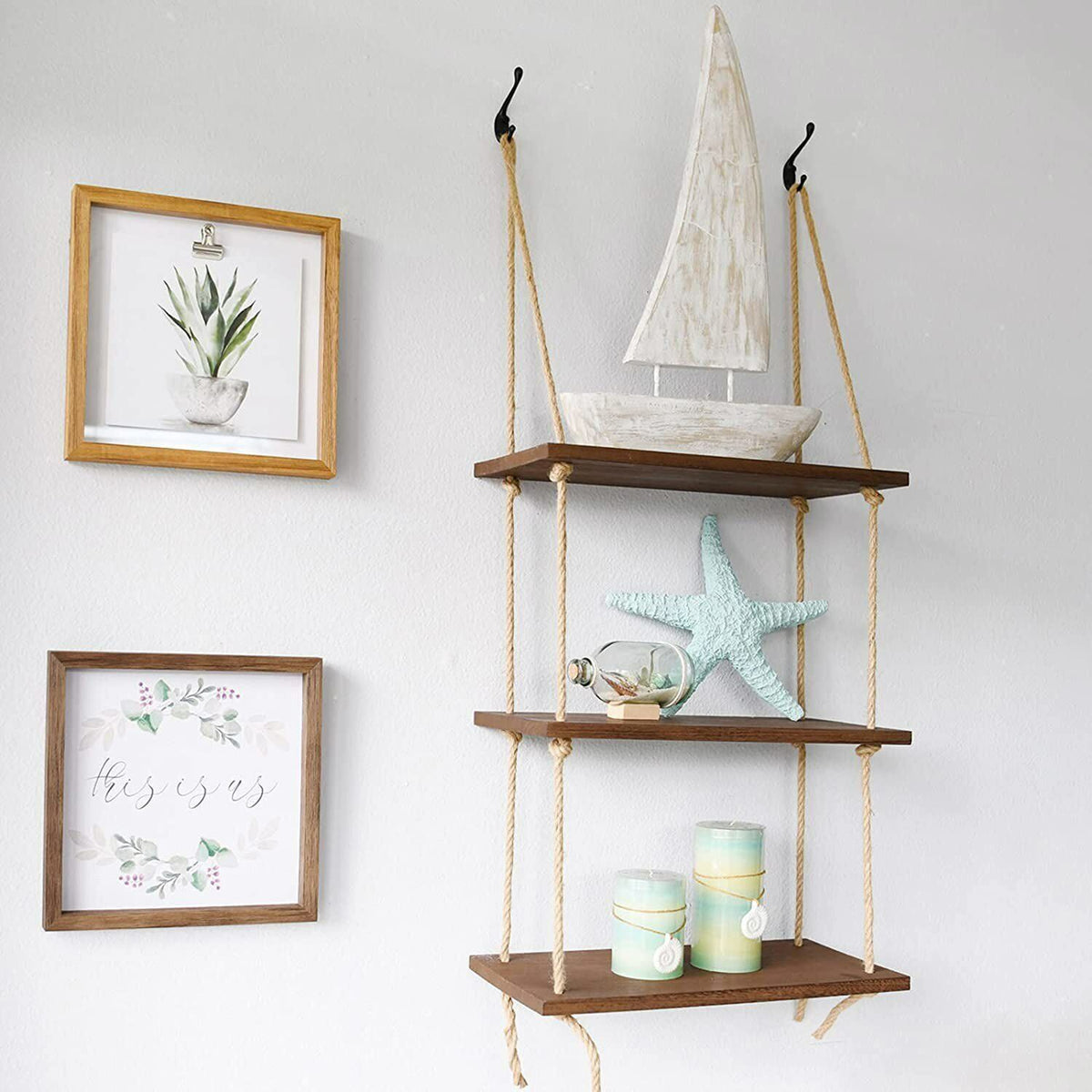 Wall Hanging Rope Shelf Wooden Swing Organizer – Smart Home