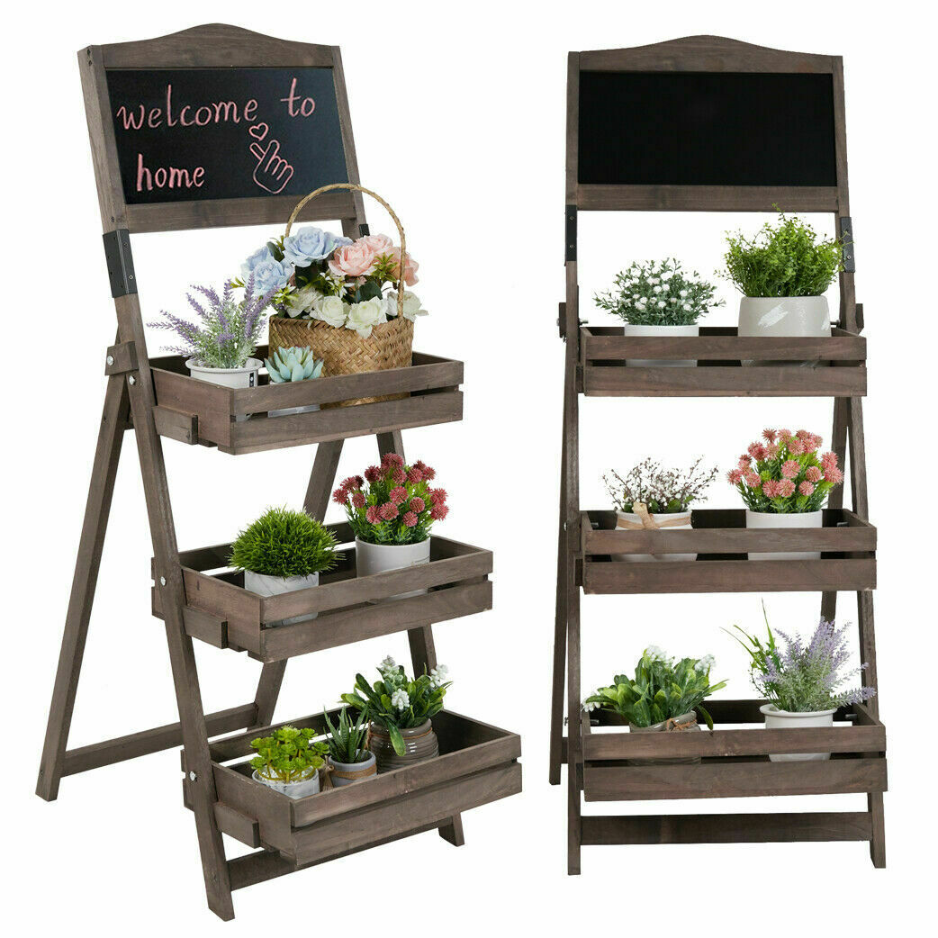 3-Tier Planter Pot Stand Shelf Display Garden Botanical Chalkboard Uni ...