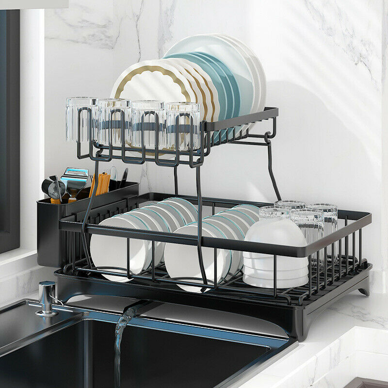 Kitchen Dish Cup Drying Rack Drainer Dryer Tray Cutlery Holder Organiz ...